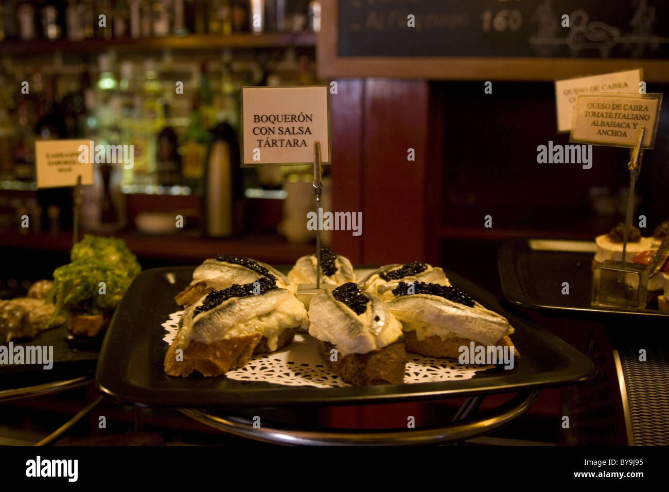 Spain Basque Country Bilbao bar interior with pintxos pinchos basque ...