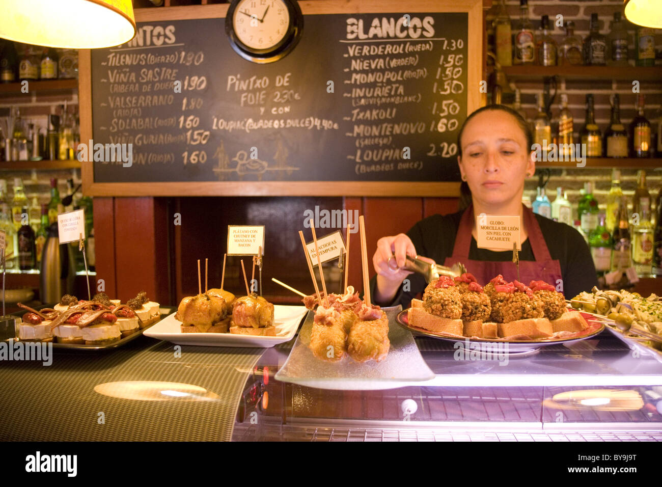 Spain Basque Country Bilbao bar interior with pintxos pinchos basque ...