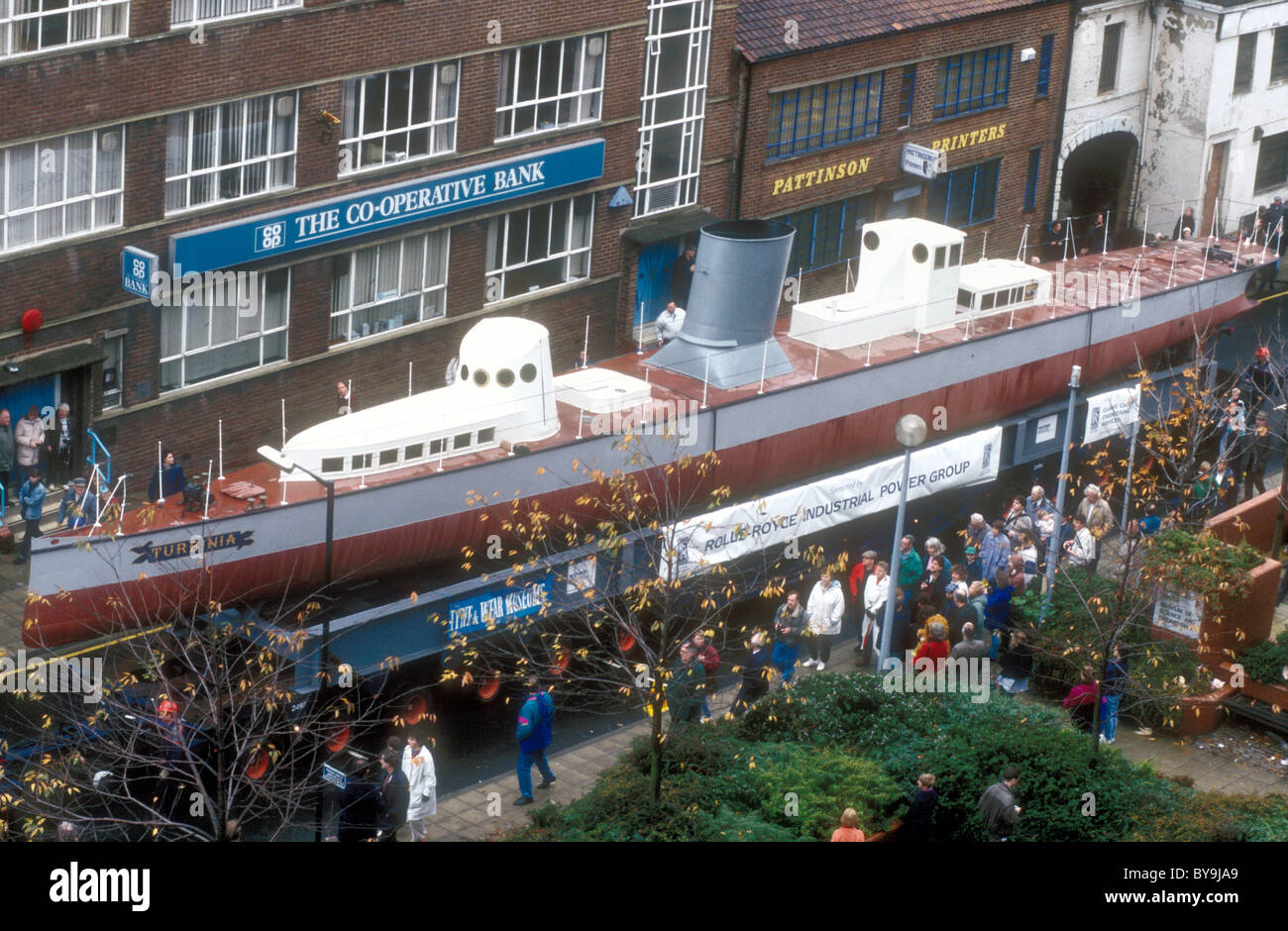 The restored 1894 steam turbine vessel Turbinia is moved across ...