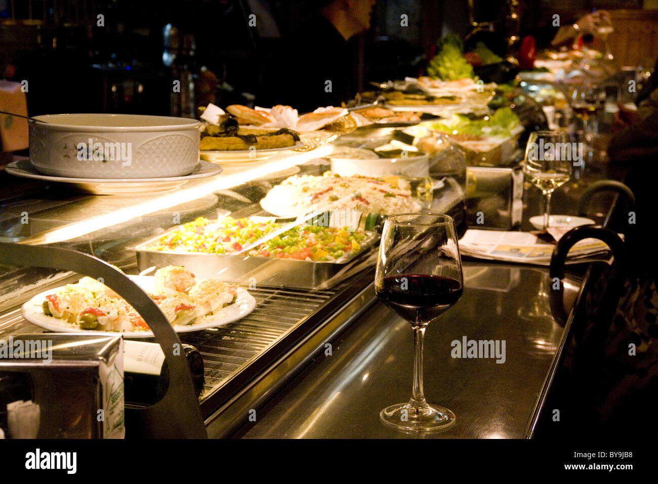 Spain Basque Country Bilbao bar interior with pintxos pinchos basque ...