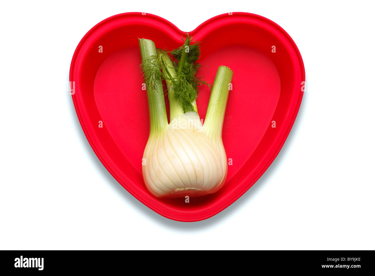 Conceptual photo of a fennel in a heart shaped dish to represent a love ...