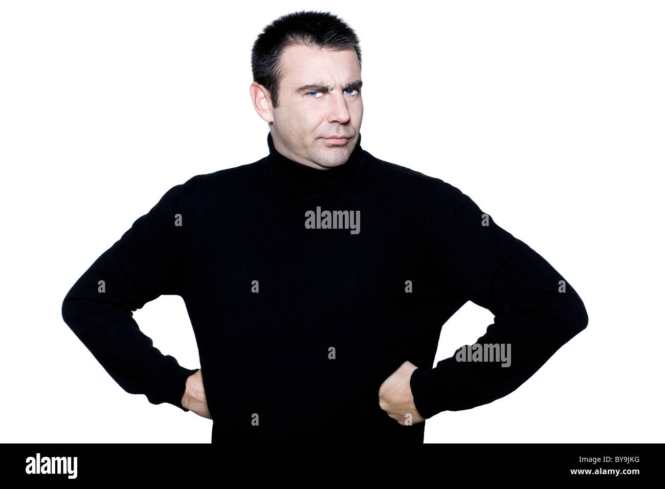 caucasian man portrait angry displeased portrait on studio isolated ...