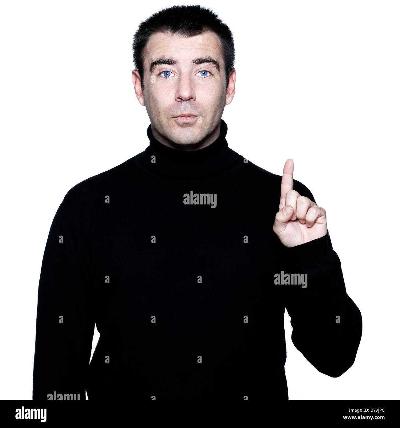 caucasian man portrait introducing polite portrait on studio isolated ...