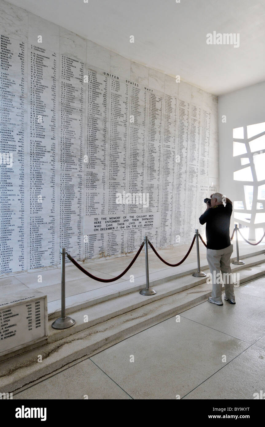Wall listing fallen seamen USS Arizona Memorial Pearl Harbor Pacific ...