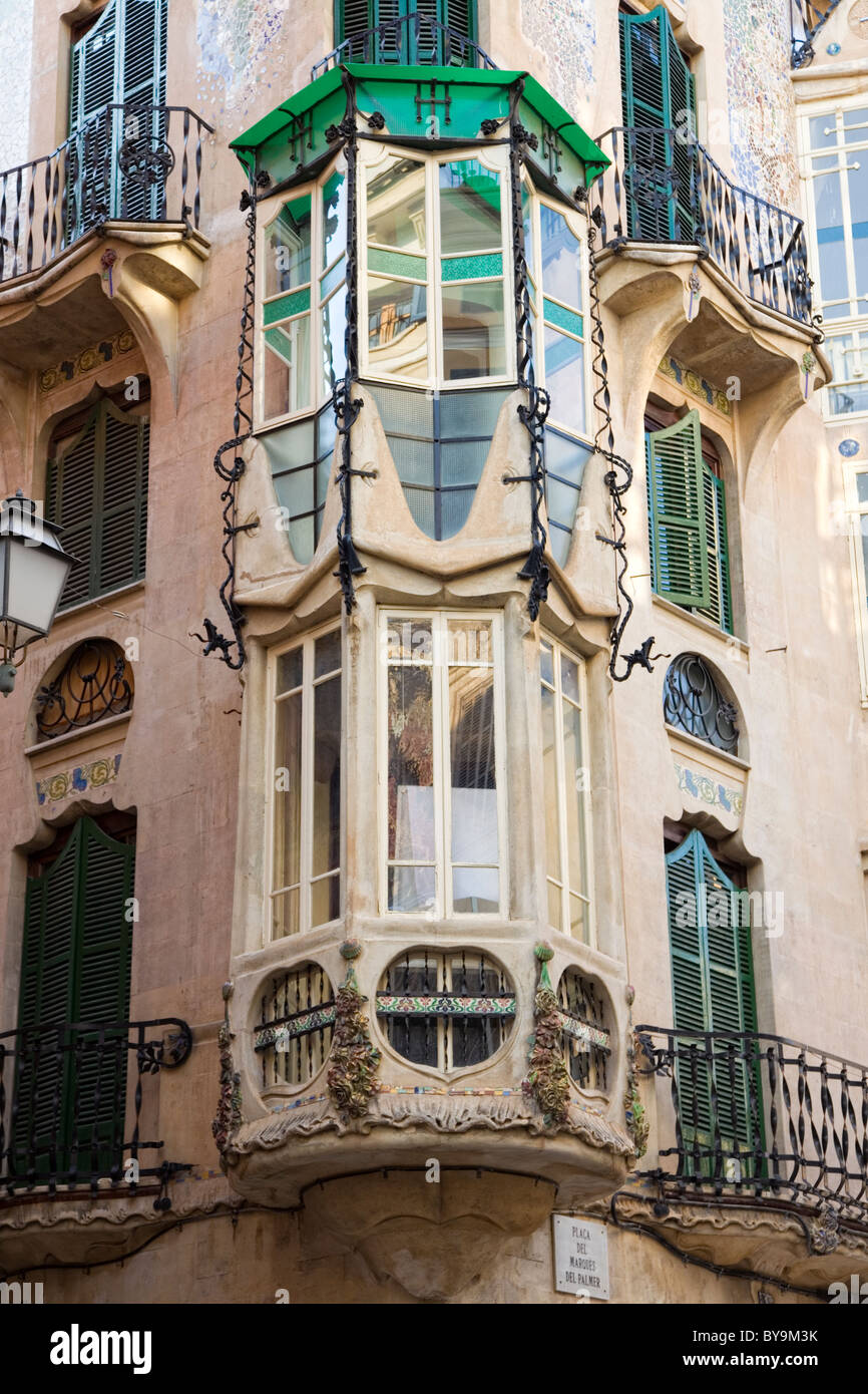 Detailed and decorated Art Nouveau balcony in Majorca Stock Photo - Alamy