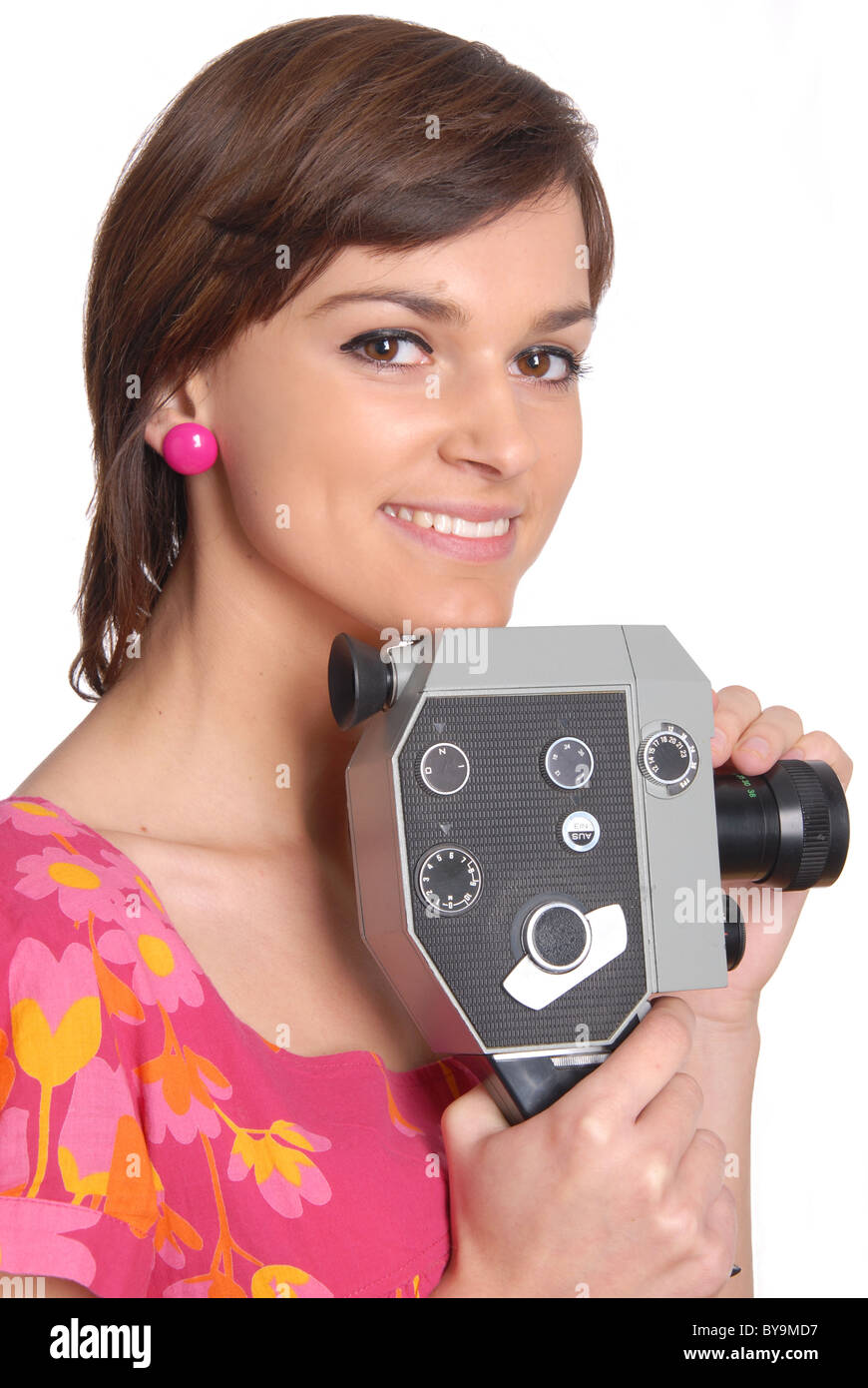 woman with old movie camera Stock Photo - Alamy