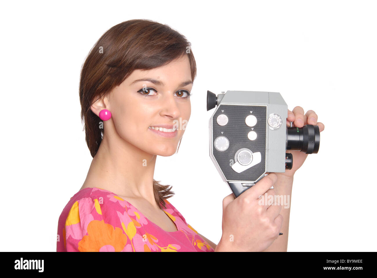 woman with old movie camera Stock Photo - Alamy