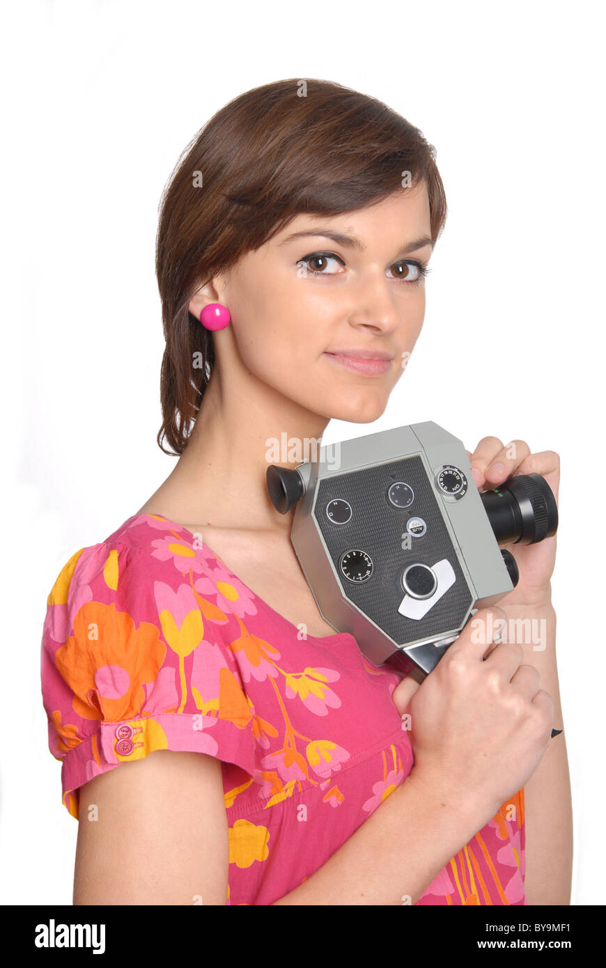 woman with old movie camera Stock Photo - Alamy