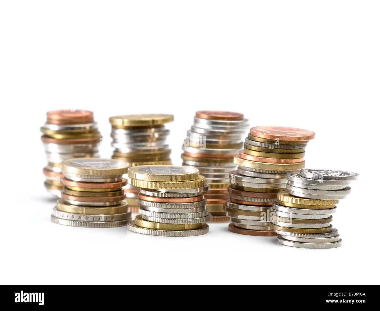 stacks of money coins over white background , for economy and other ...