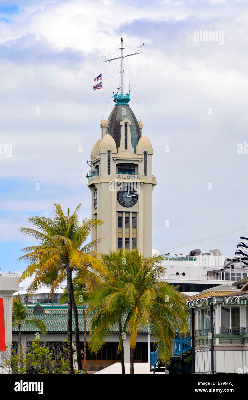 Aloha Tower Honolulu Hawaii Harbor Area Oahu Pacific Ocean Stock Photo ...