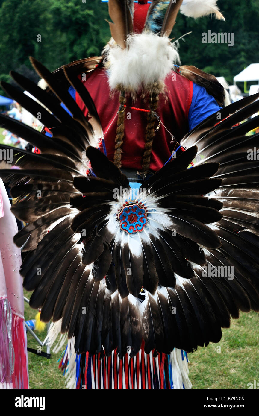 A native American Pow Wow competitor with feather bustle, a distinctive ...