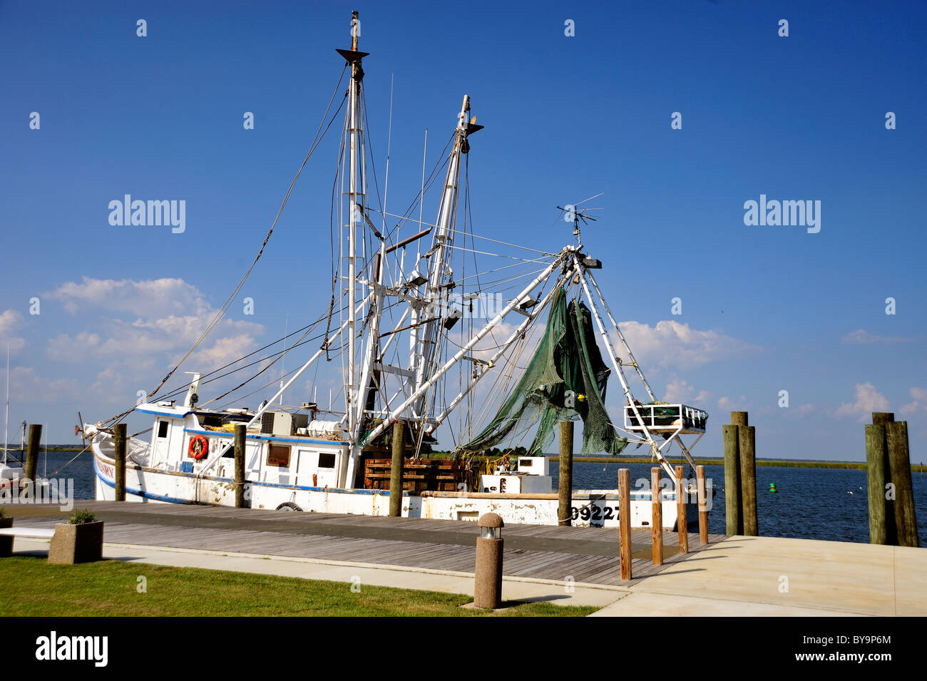 Fishing boats dock right downtown in Appalachicola, Florida, one of the ...