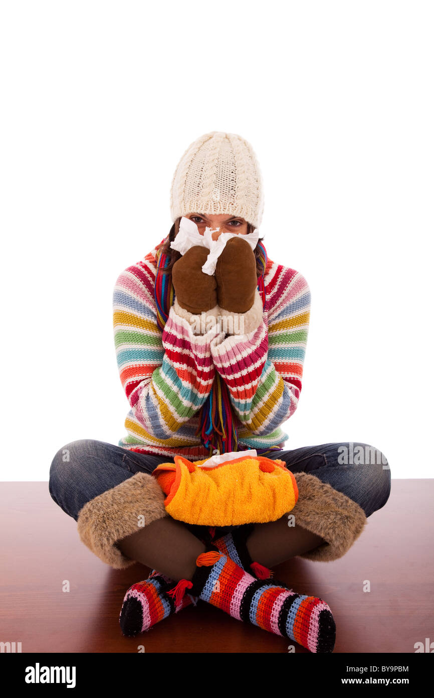 sad woman with flu symptom (isolated on white Stock Photo - Alamy