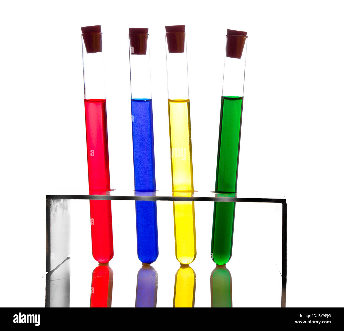 Labolatory glassware with colorful fluids isolated on white Stock Photo ...