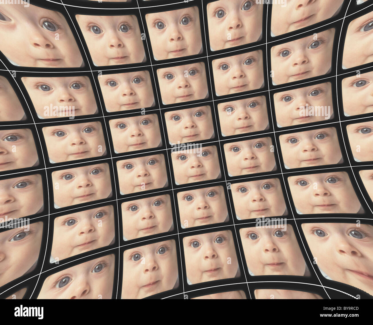 Distorted video screens showing the identical faces of a baby Stock ...