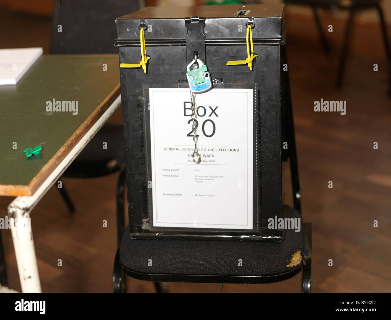 Ballot Box with Official Seals General Election May 2010 in Church Hall ...