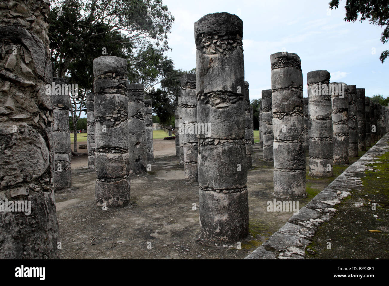 COLUMNS IN THE TEMPLE OF THOUSAND WARRIORS, CHICHEN ITZA, YUCATAN ...