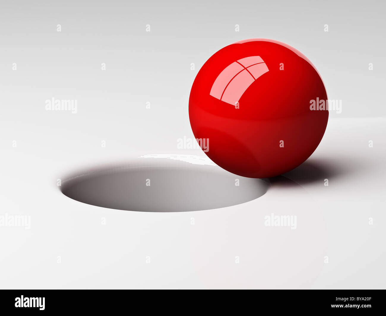 3d red ball near to fall in the hole Stock Photo - Alamy