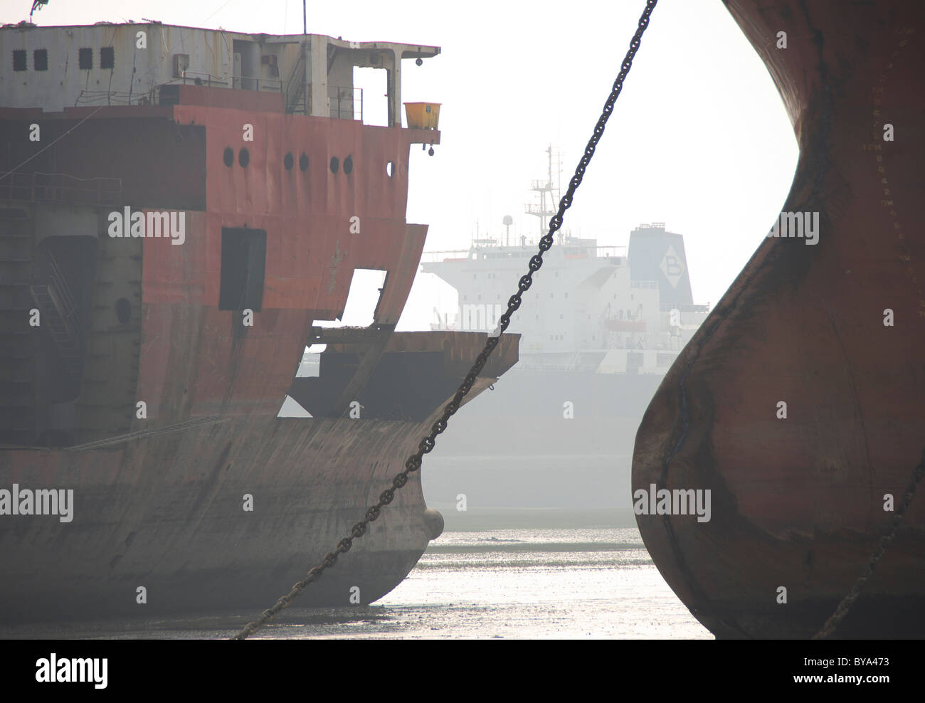 Graveyard for ships. Ship breaking near Chittagong, Bangladesh Stock ...