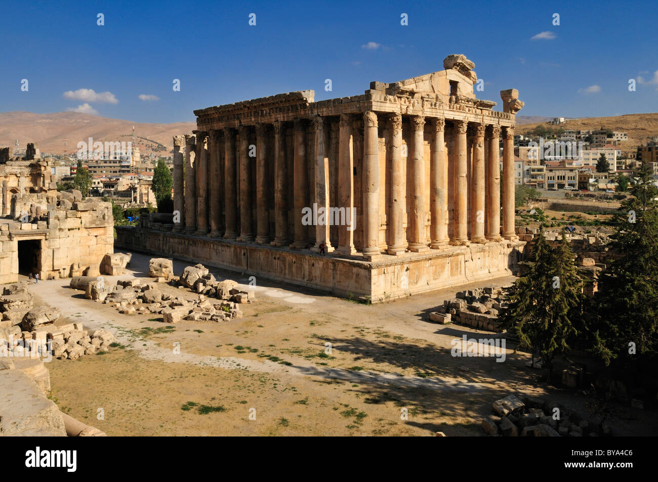 Bacchus temple and antique ruins at the archeological site of Baalbek ...