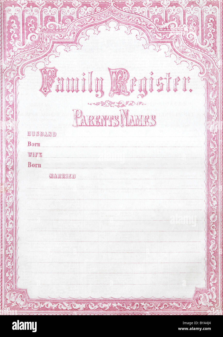 Family Register Certificate From The 19th Century In An Old Bible Stock ...