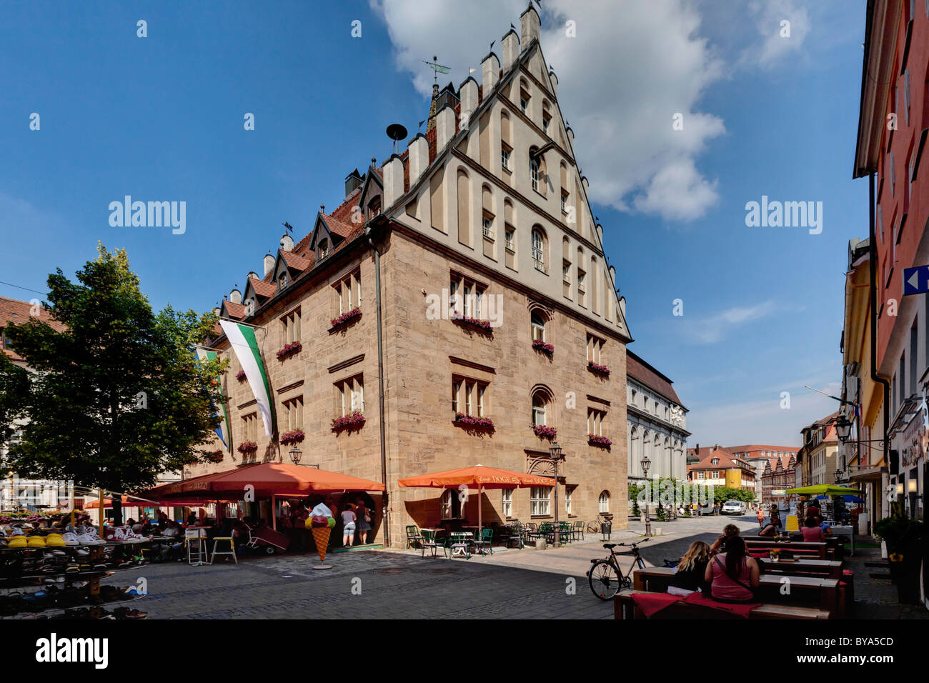 Martin-Luther-Platz square and the Stadthaus building, Ansbach, Middle ...
