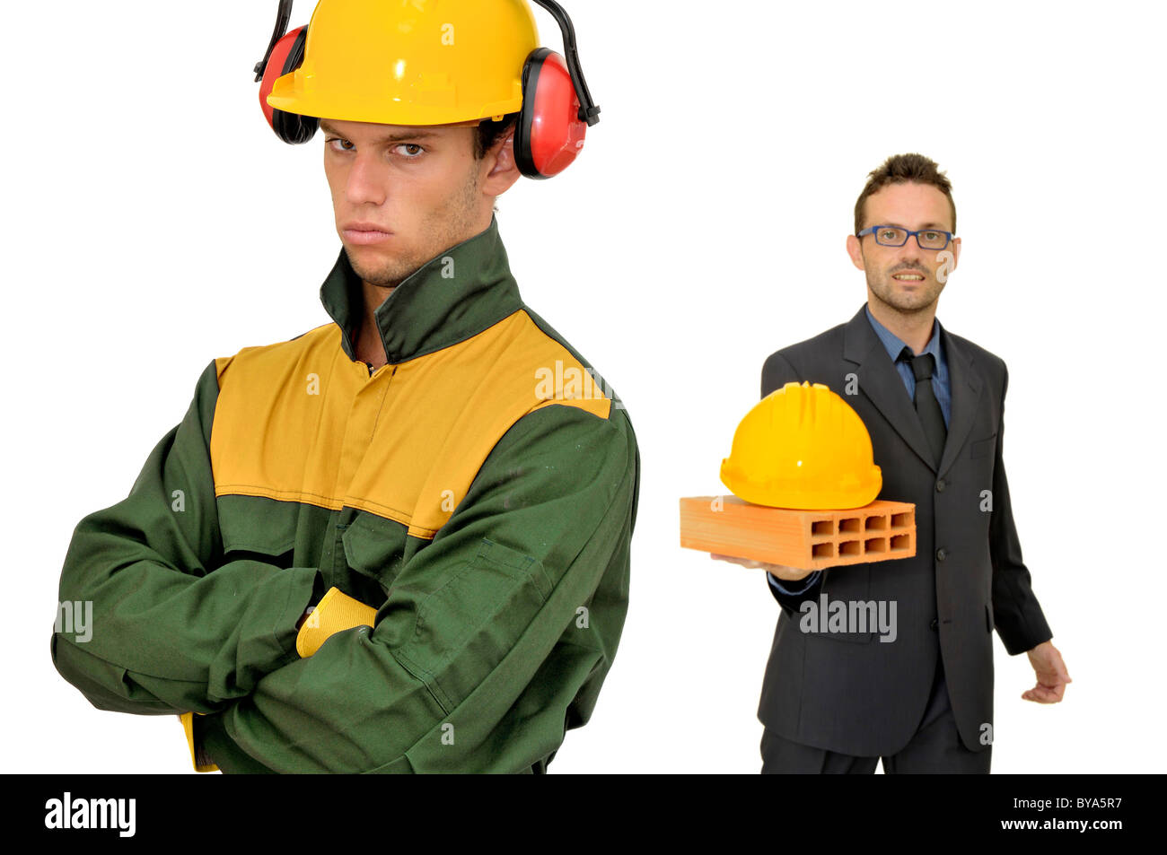 Engineer and worker isolated in white Stock Photo - Alamy