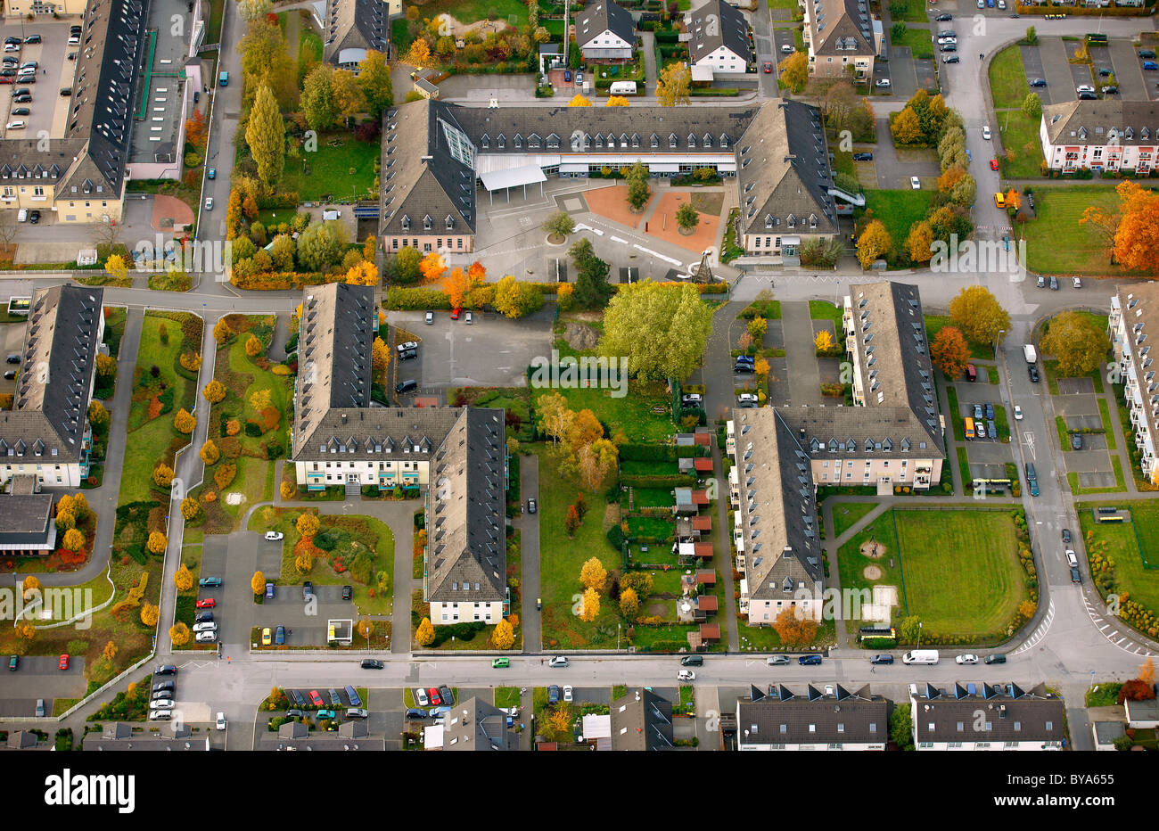 Aerial view, former barracks, Papenbusch, Menden, Maerkischer Kreis ...