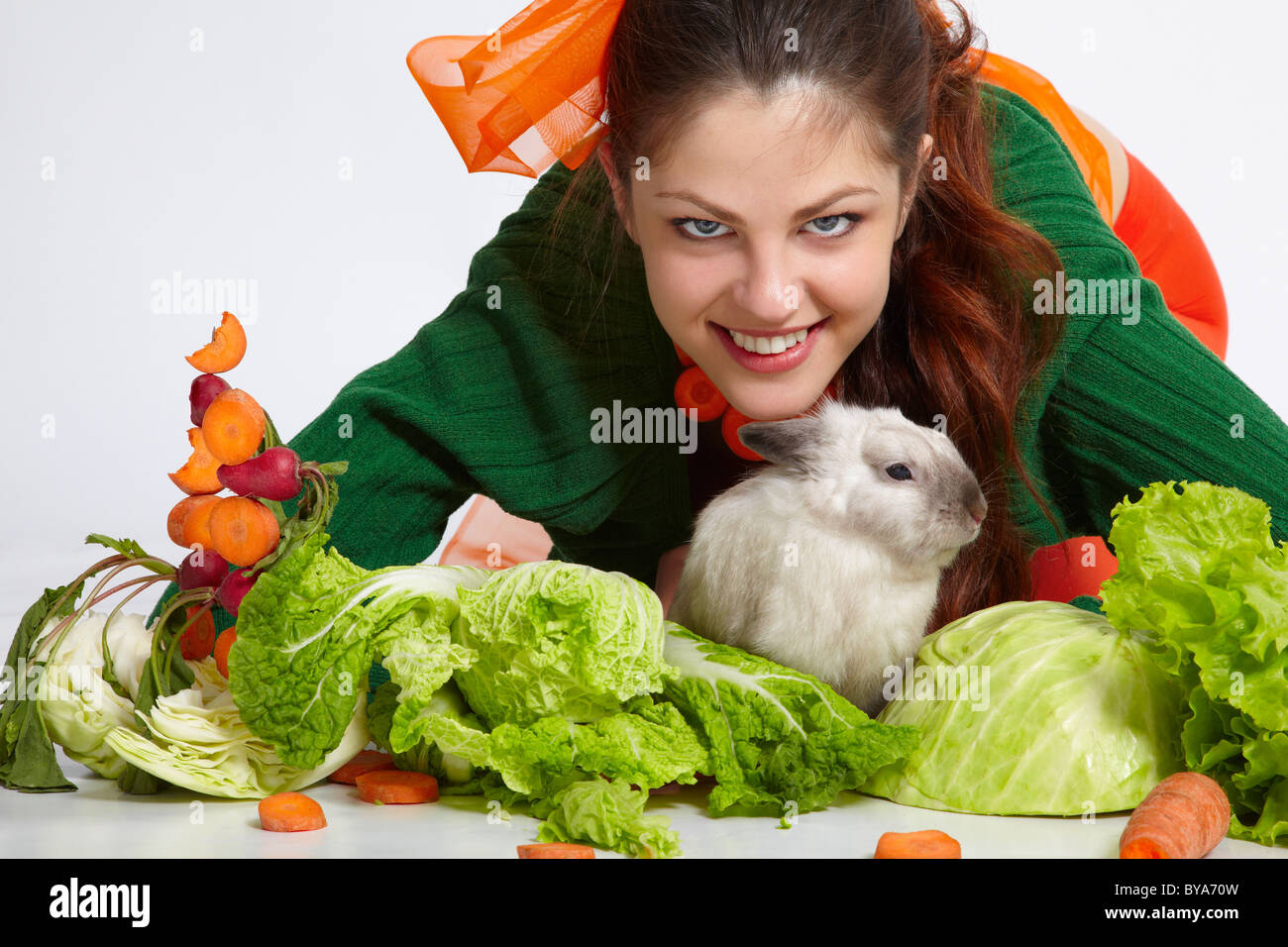 Girl and pygmy rabbit Stock Photo - Alamy