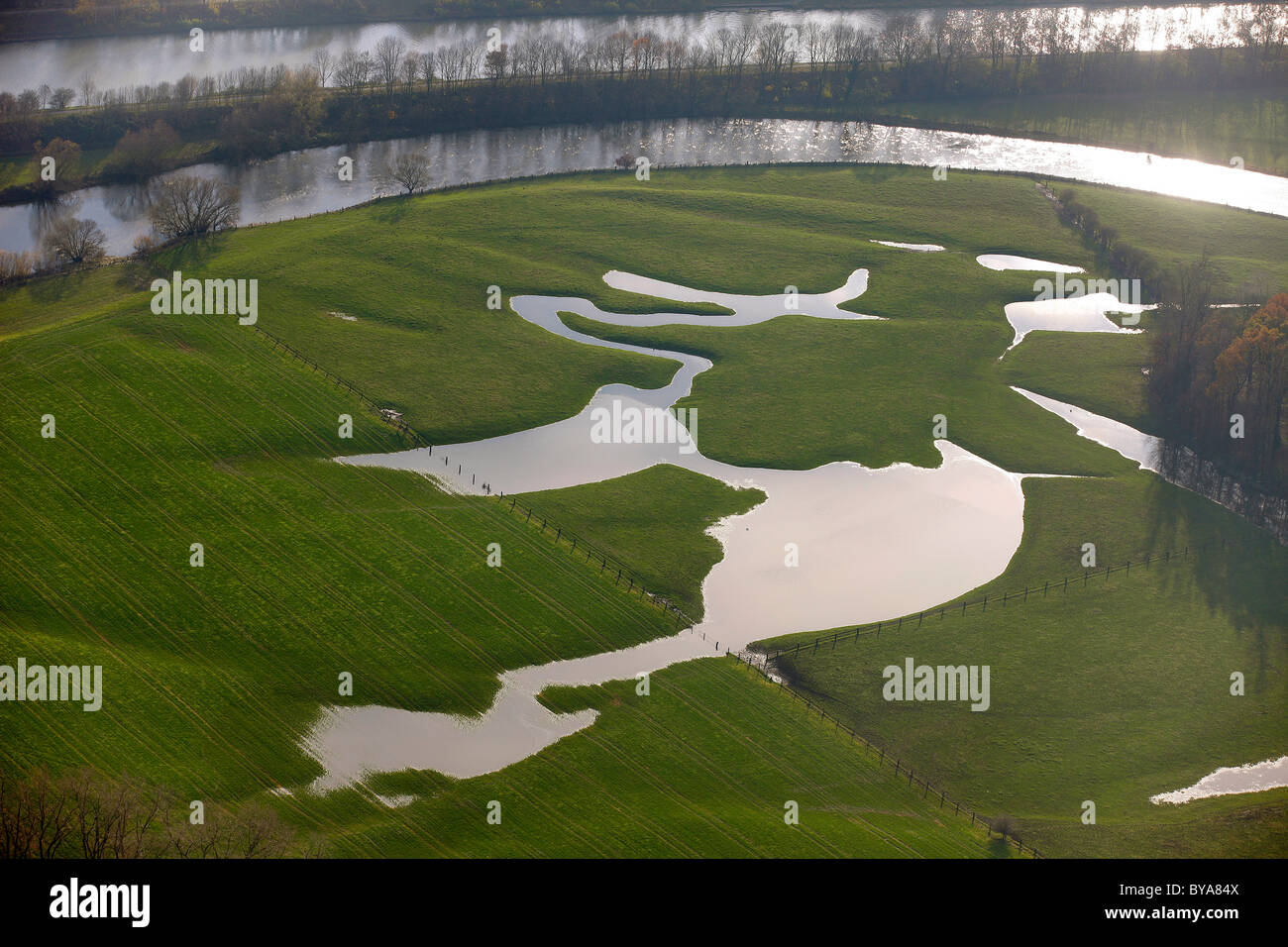 Aerial view, Lippe river, floods, Ruhrgebiet region, North Rhine ...