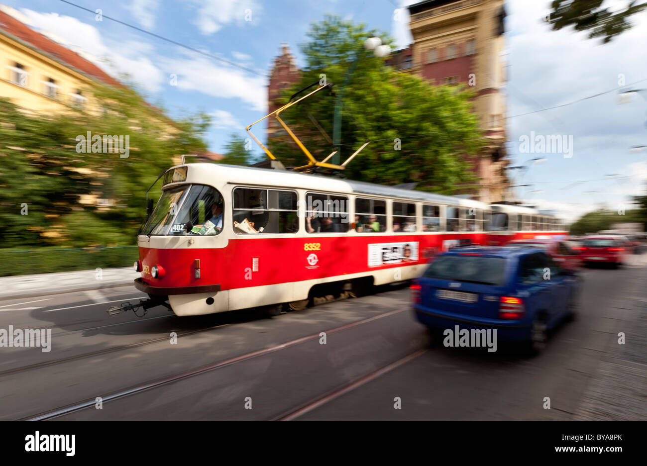 Tram in the historic town of Prague, Czech Republic, Europe Stock Photo ...