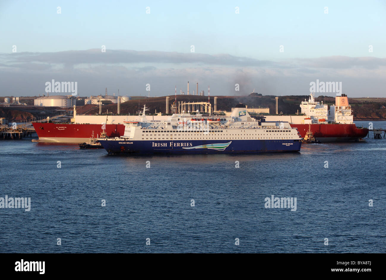 Irish Ferries passenger ship Oscar Wilde dwarfed by Al Samriya LNG ...