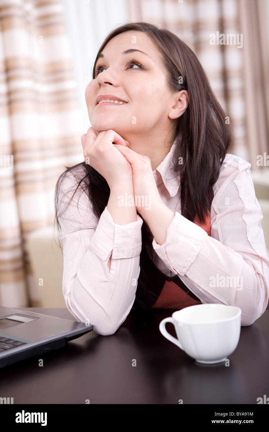 young adult brunette woman with laptop Stock Photo - Alamy young adult brunette woman with laptop Stock Photo - Alamy