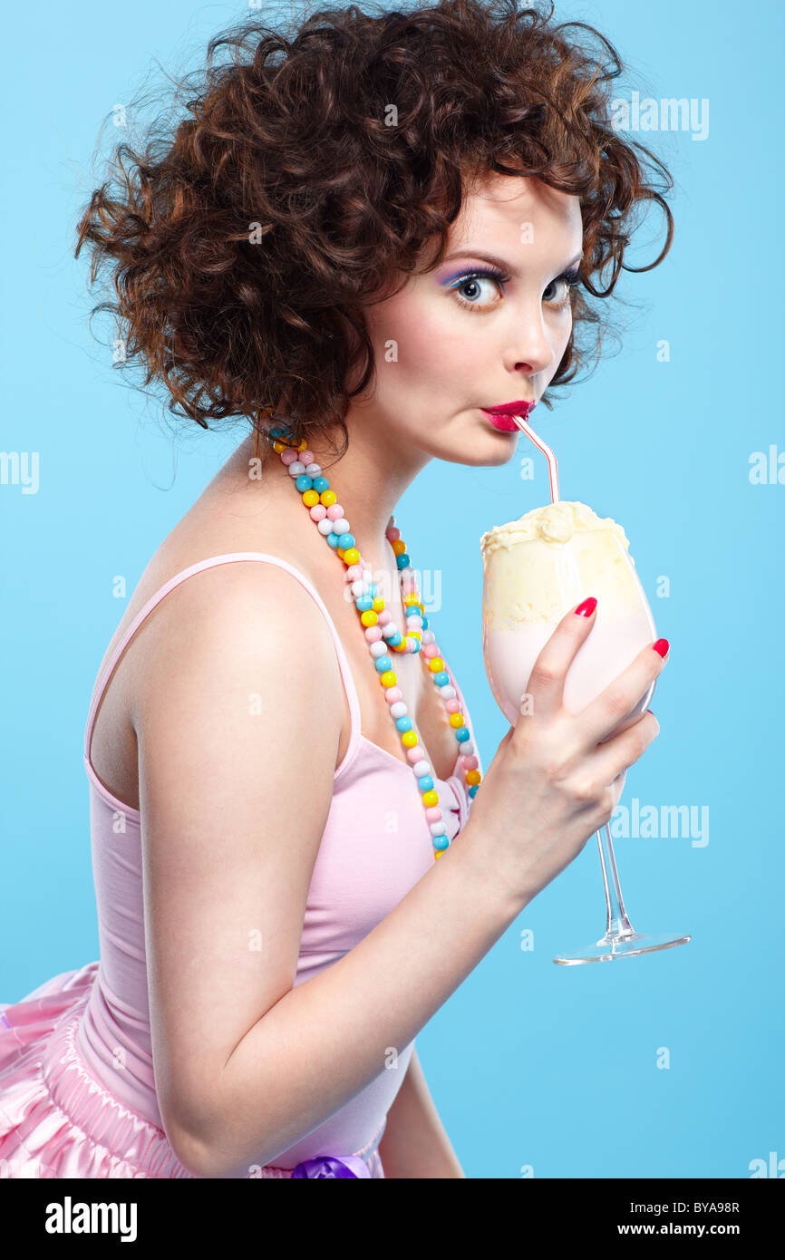girl with milk shake Stock Photo - Alamy