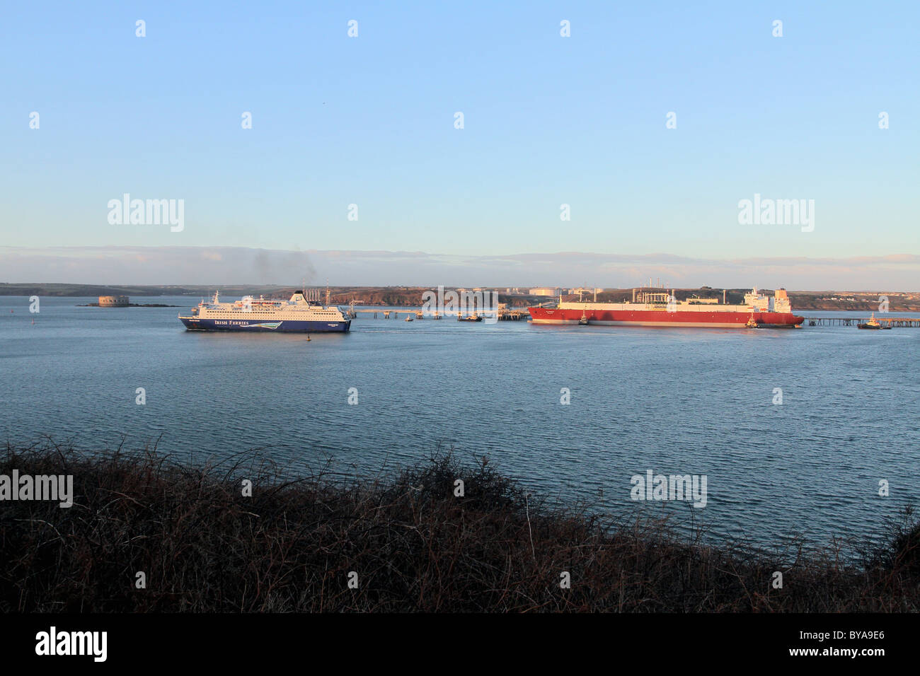 Irish Ferries passenger ship Oscar Wilde dwarfed by Al Samriya LNG ...