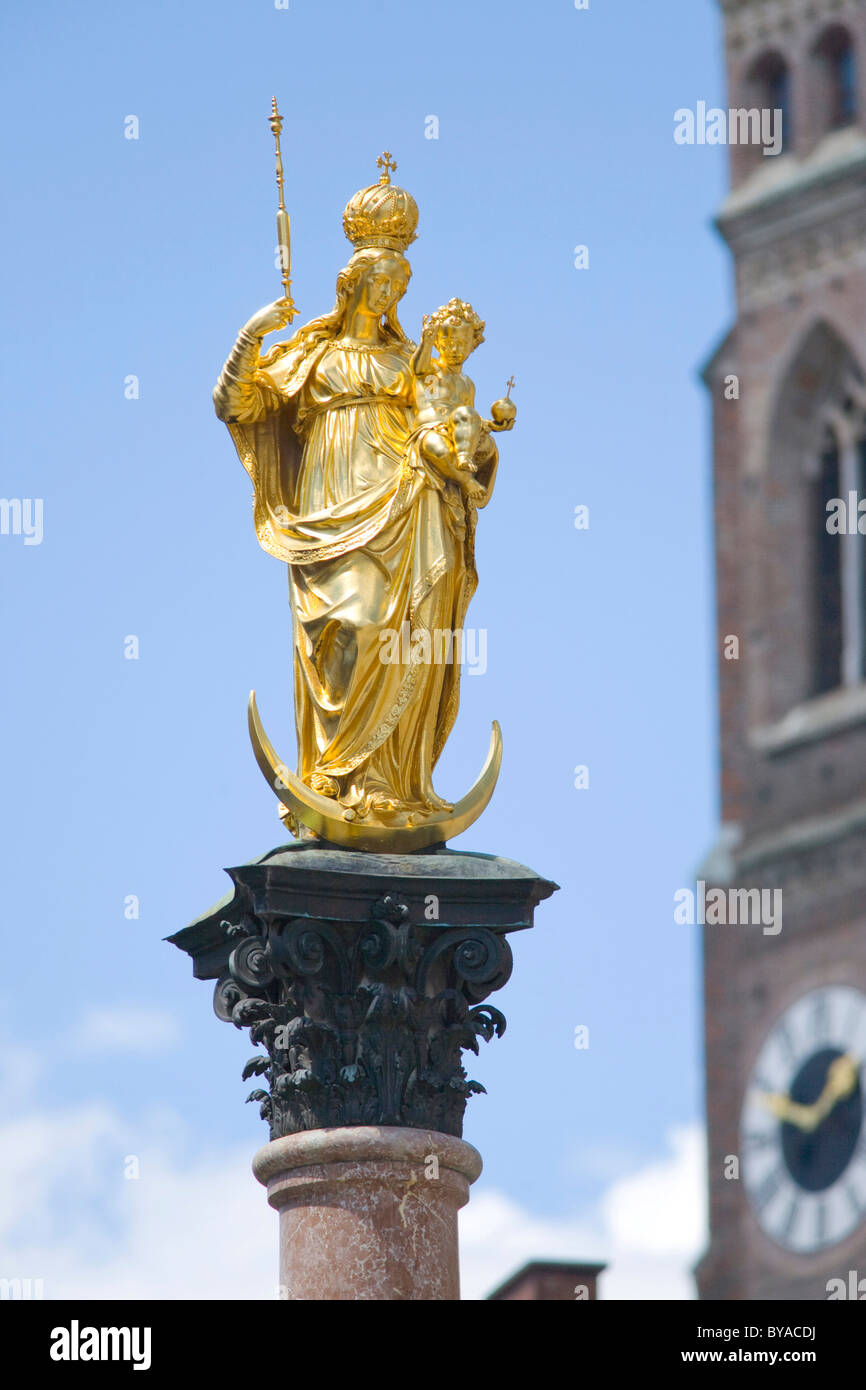 Statue Patrona Bavariae by Hubert Gerhard, 1593, on the Marian column, Marienplatz square ...