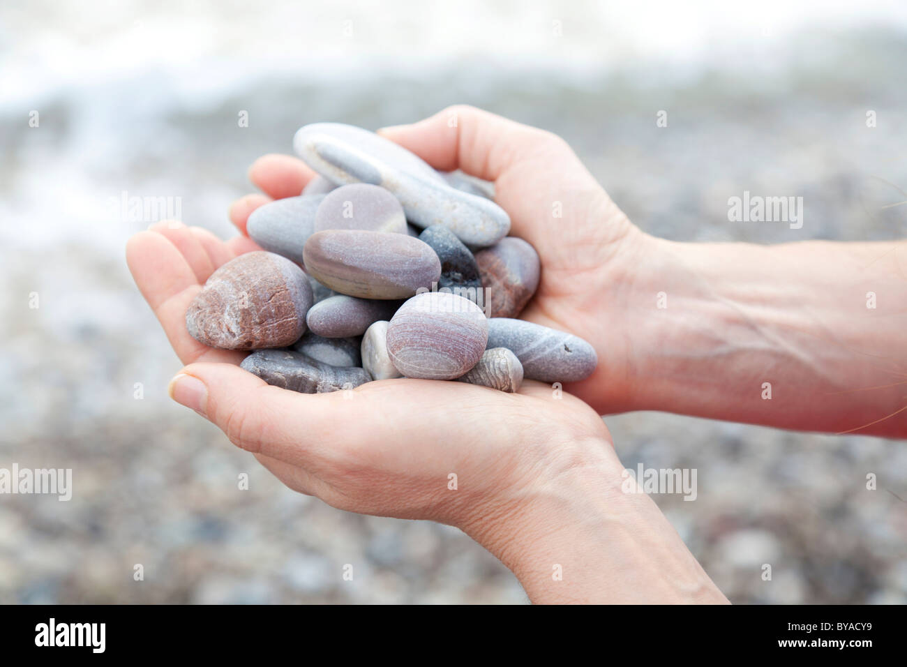 Hand holding gravel Stock Photo - Alamy