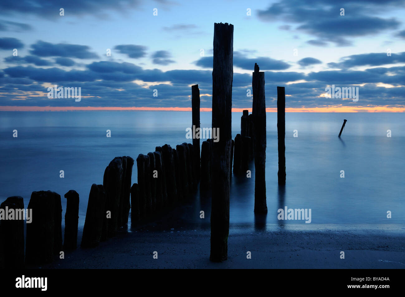 Groynes on a beach near Juliusruh, Rugia island, Mecklenburg-Western ...