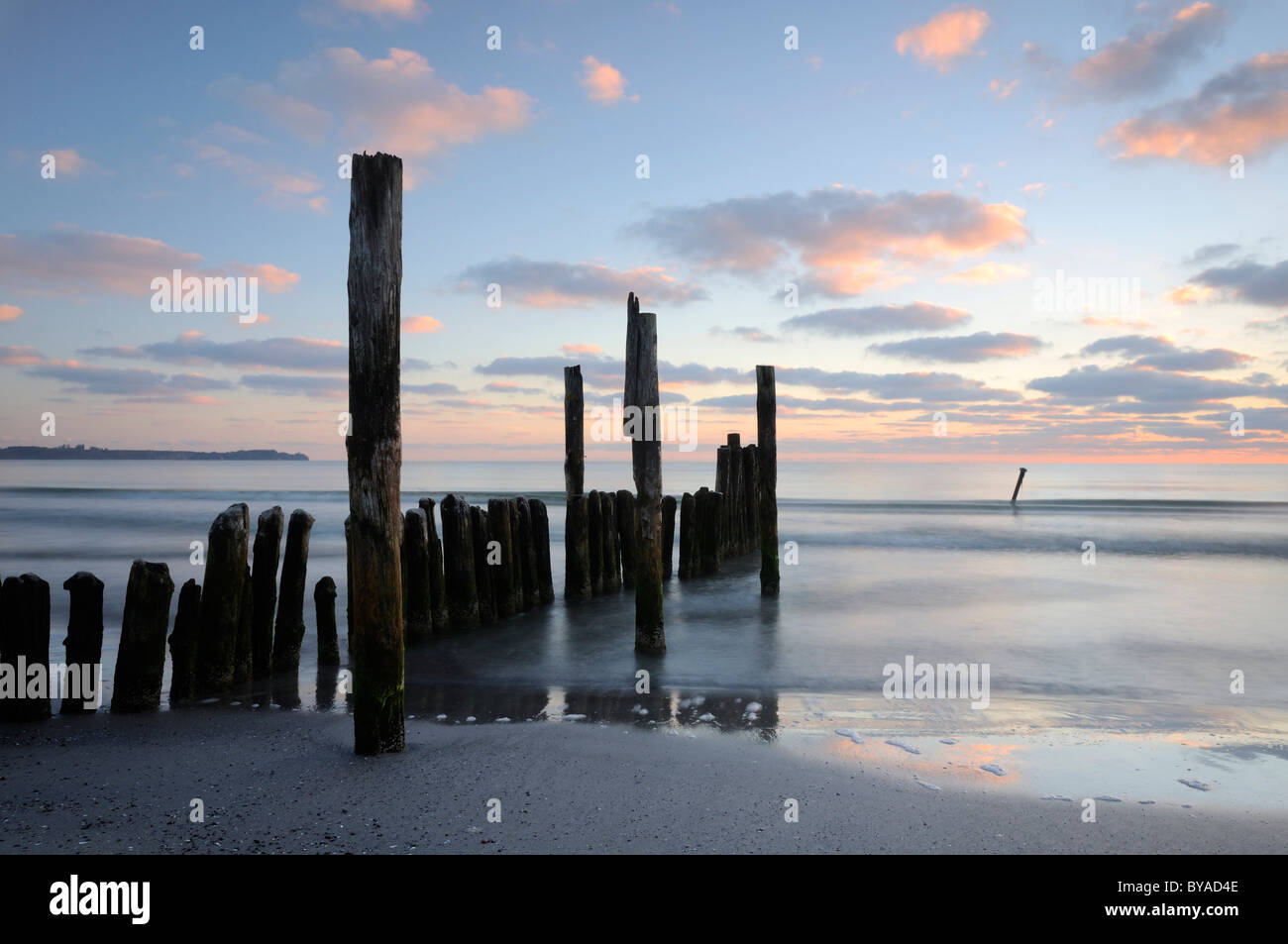 Groynes on a beach near Juliusruh, Rugia island, Mecklenburg-Western ...