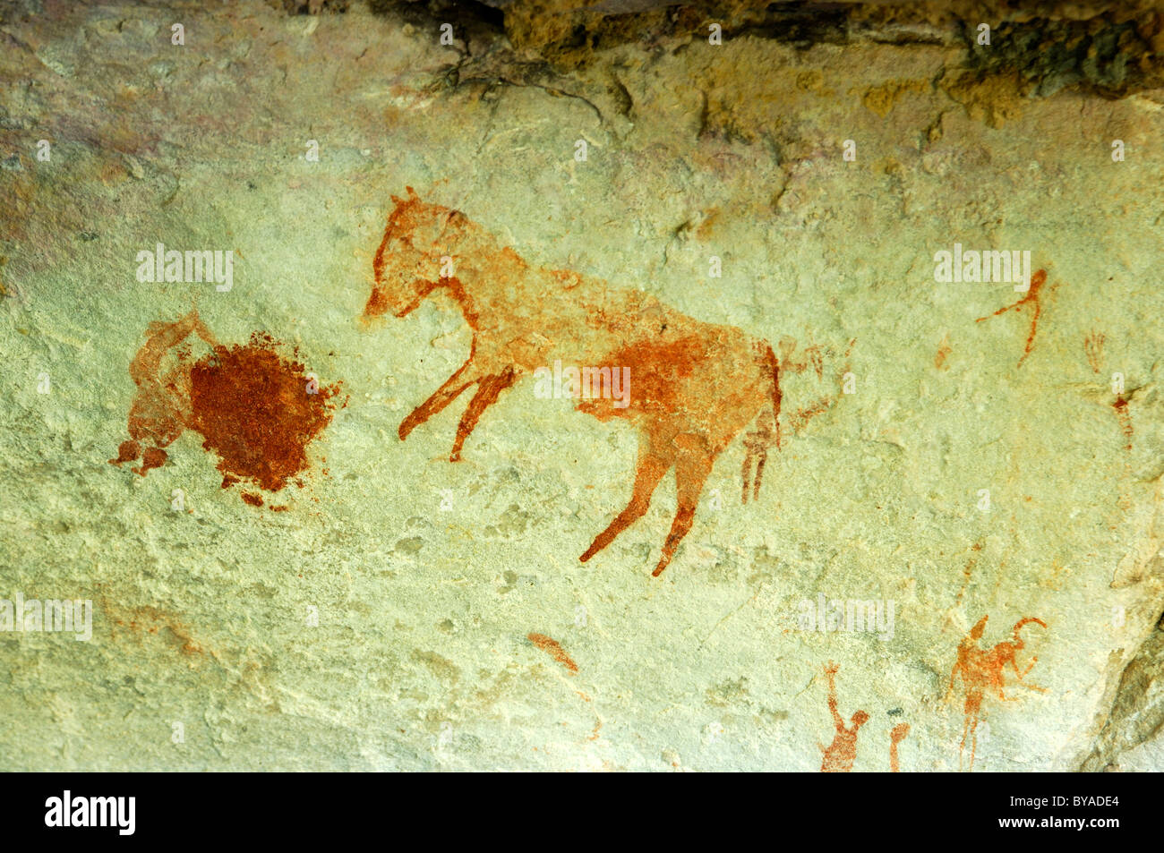 Prehistoric rock drawings of the Bushmen, probably representing an ...