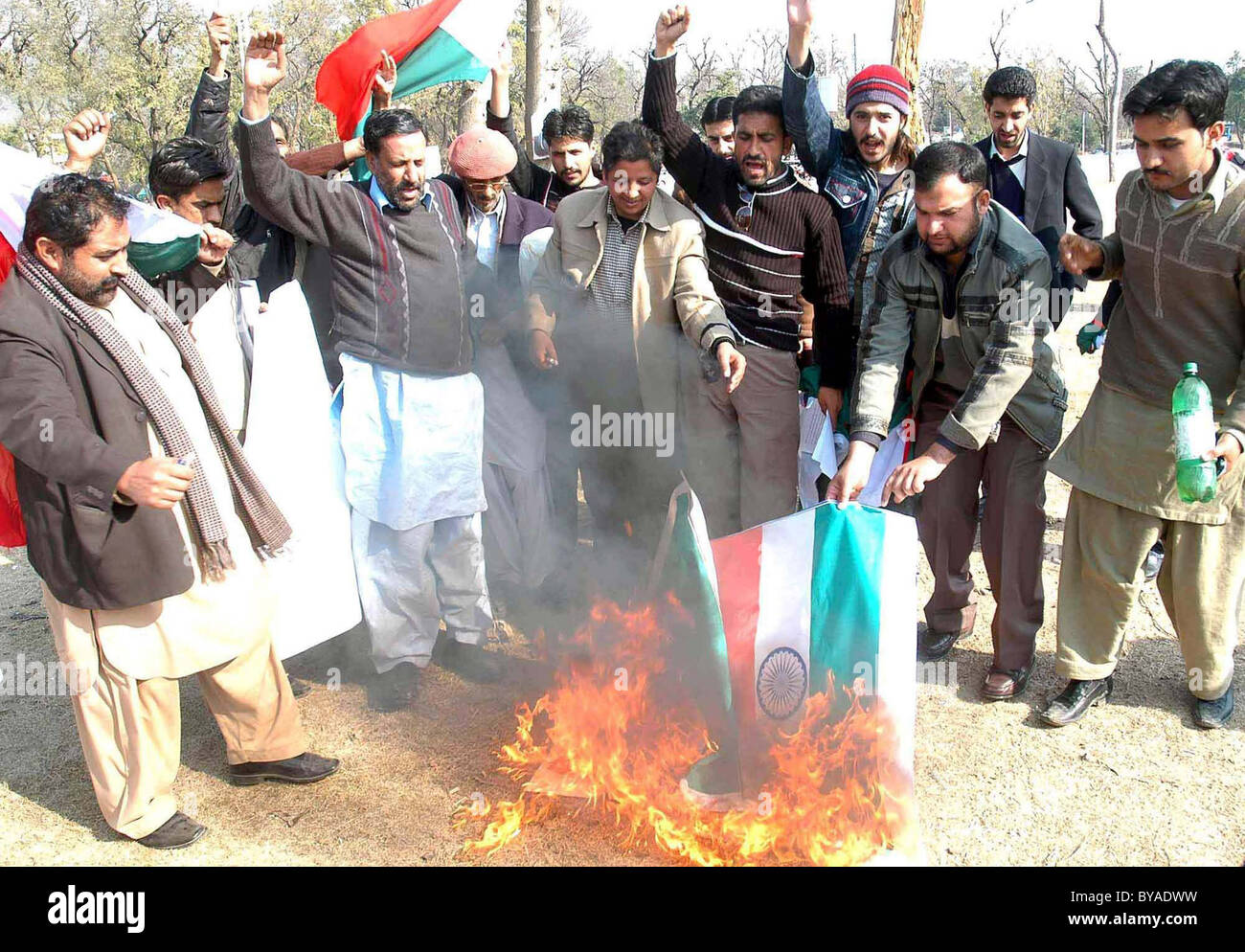 Activists of Kashmir Liberation Front (KLF) burn India national flag ...
