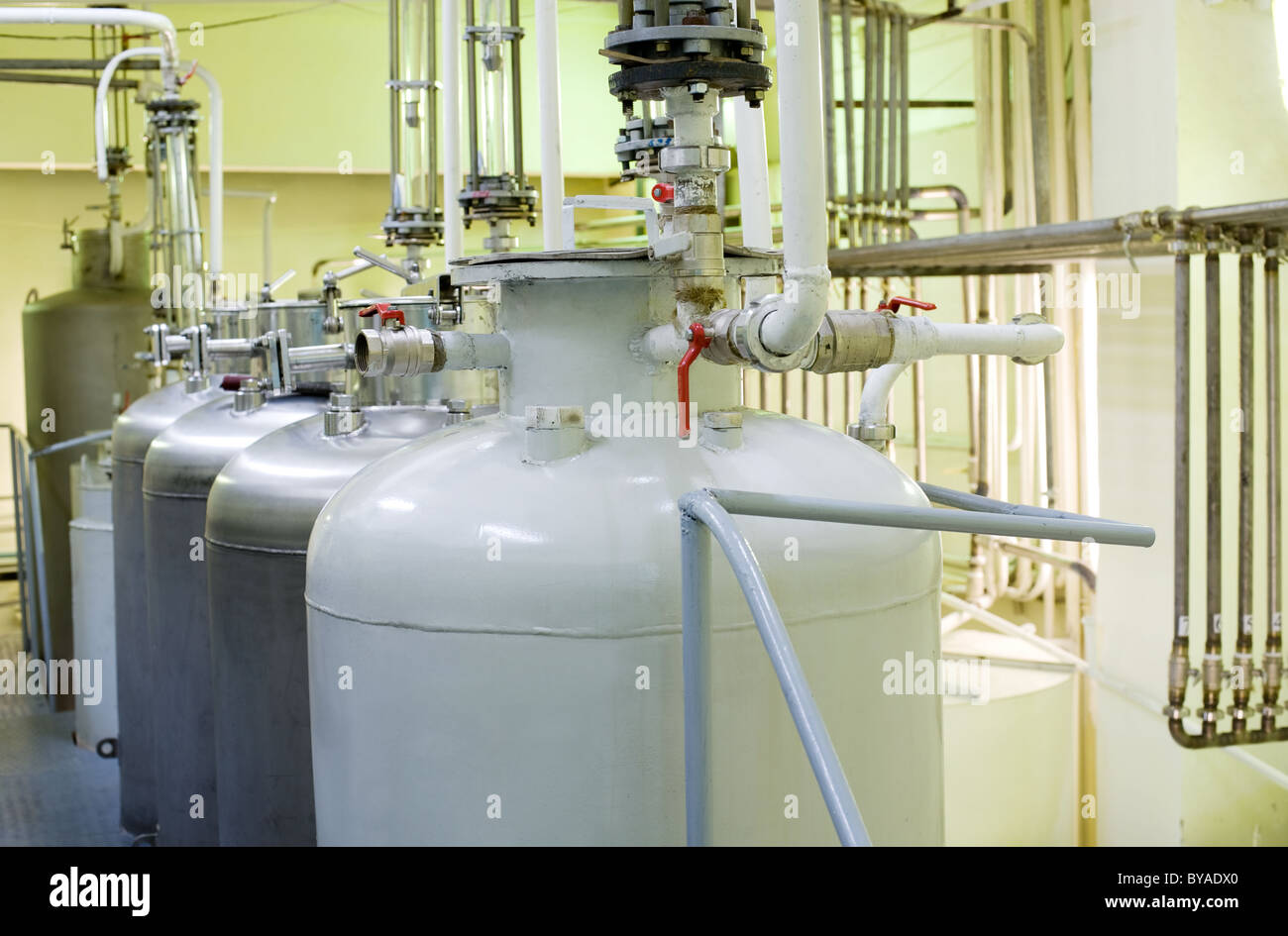 production of alcohol drinks - a line of containers for filtration and ...