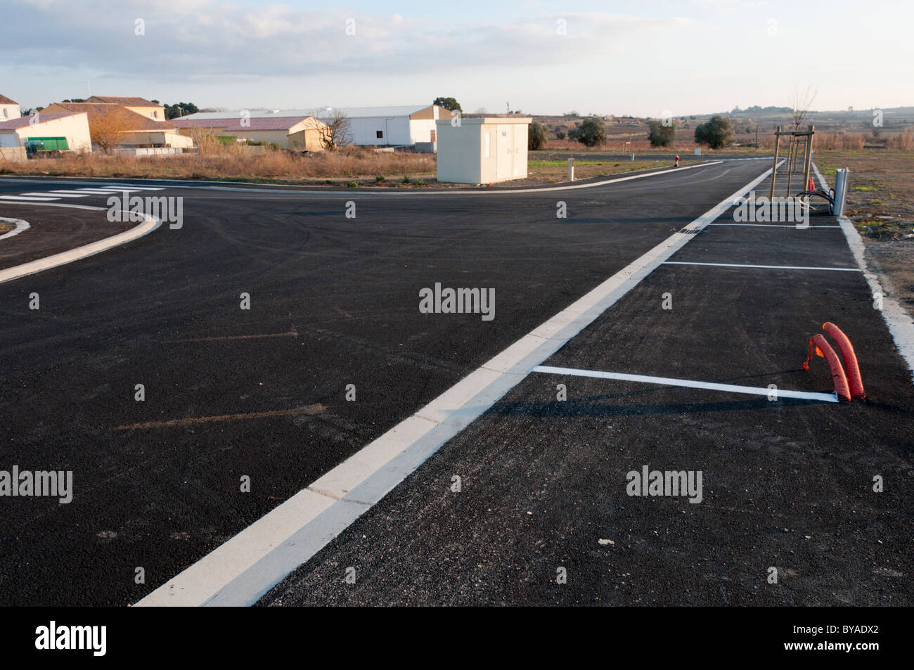 Services and road layout prepared ready for a new development on the ...