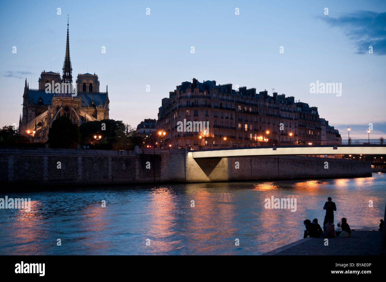 Sunset view on the back of the Notre Dame Basilica, Paris, France Stock ...