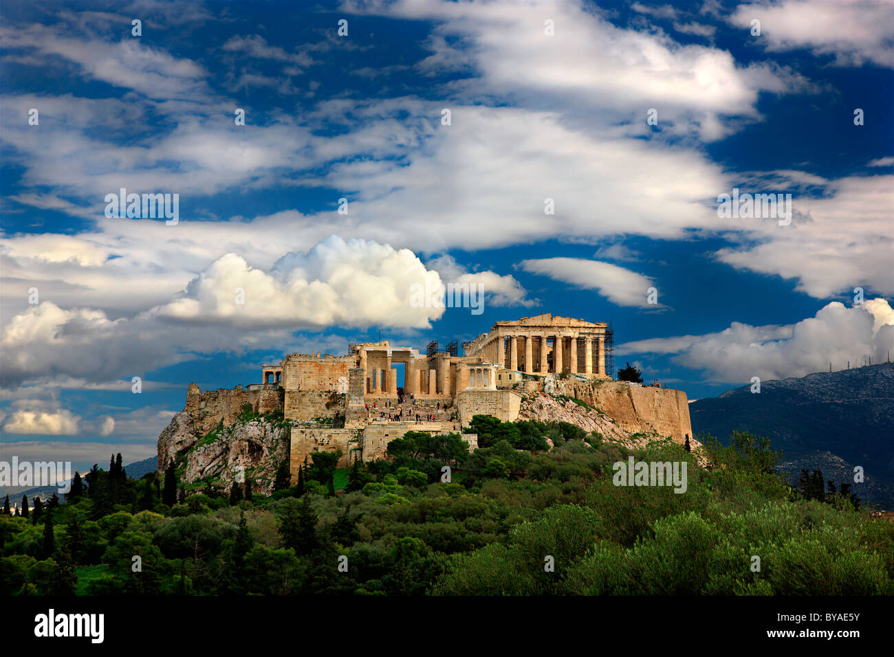 The Parthenon and the Propylaea on the Acropolis of Athens, under a ...