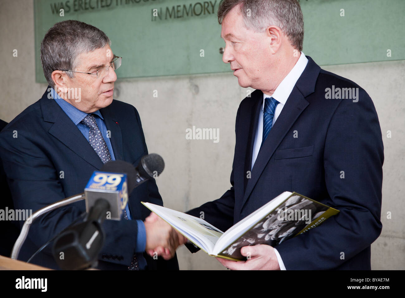 Avner Shalev, Chairman of Yad Vashem, presents a gift to Under ...