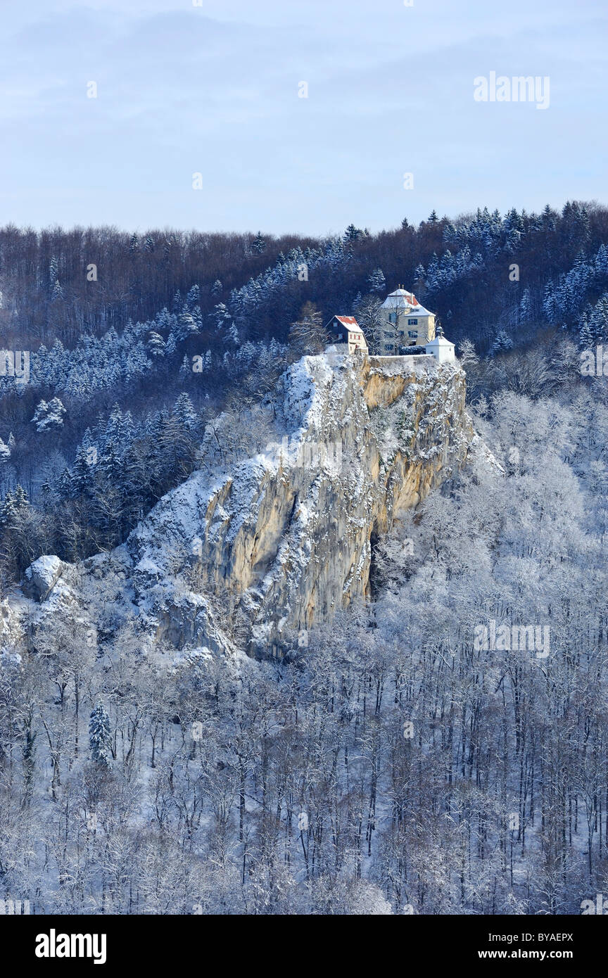Schloss Bronnen Castle in the wintry upper Danube valley, Tuttlingen ...