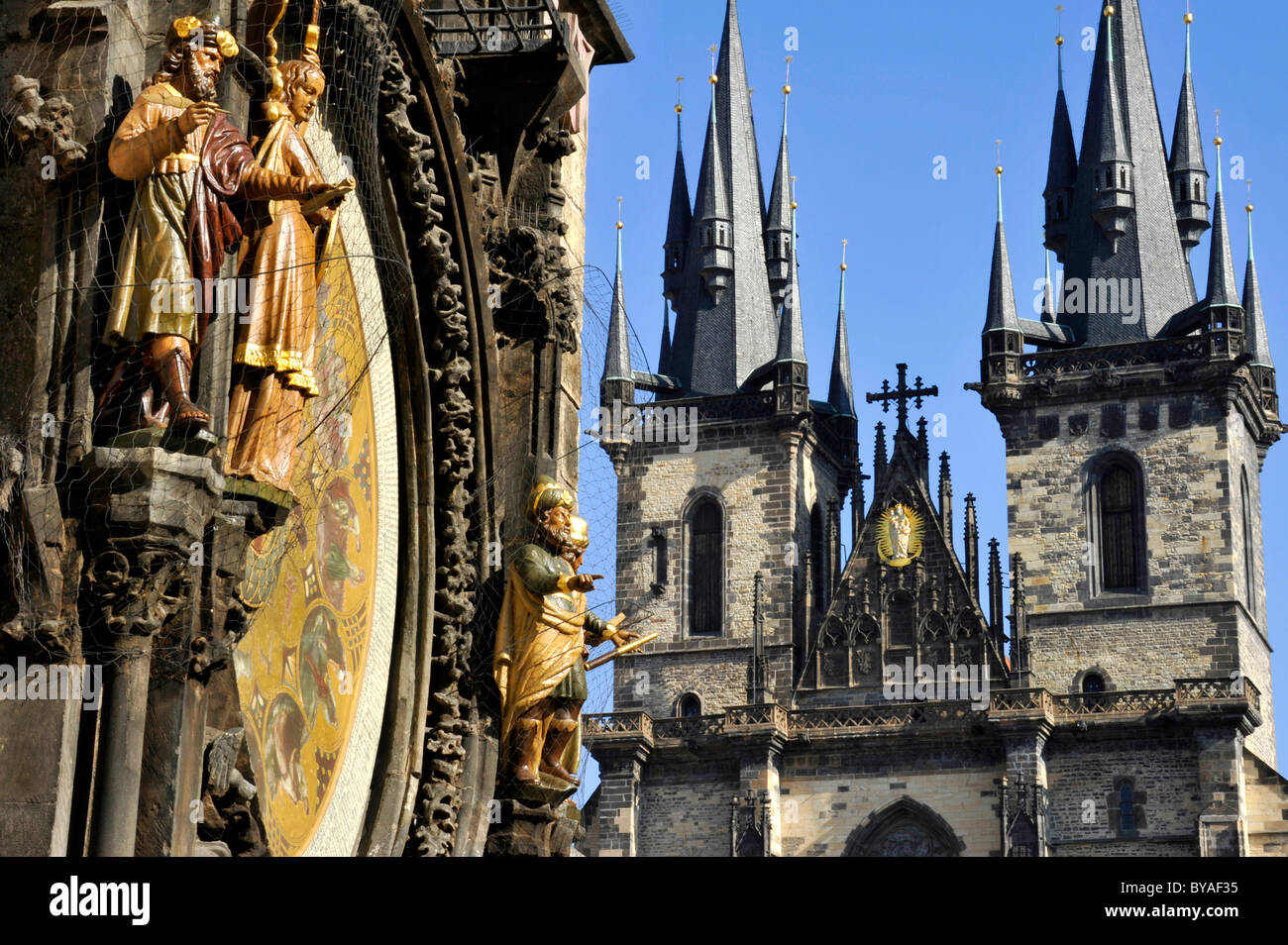 Allegorical statues on the Prague Astronomical Clock on the clock tower ...
