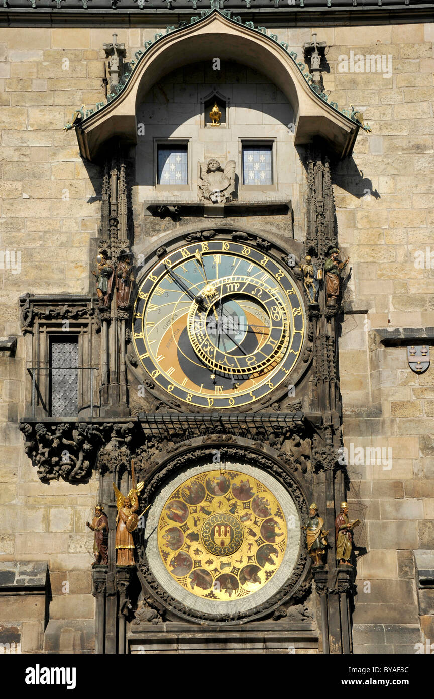 Prague Astronomical Clock on the clock tower of the Old Town City Hall ...