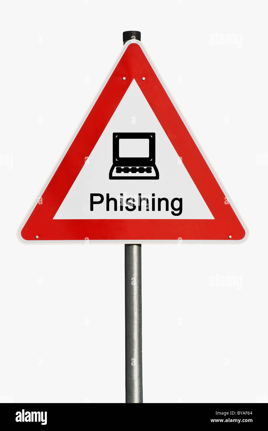 Warning sign with a notebook, phishing Stock Photo - Alamy